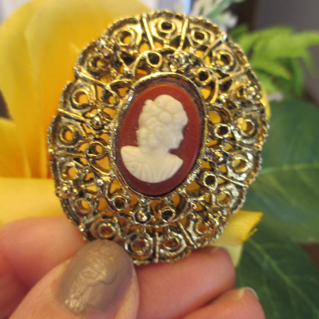Broche camée ou épingle à pendentif dans un cadre doré, broche camée ...