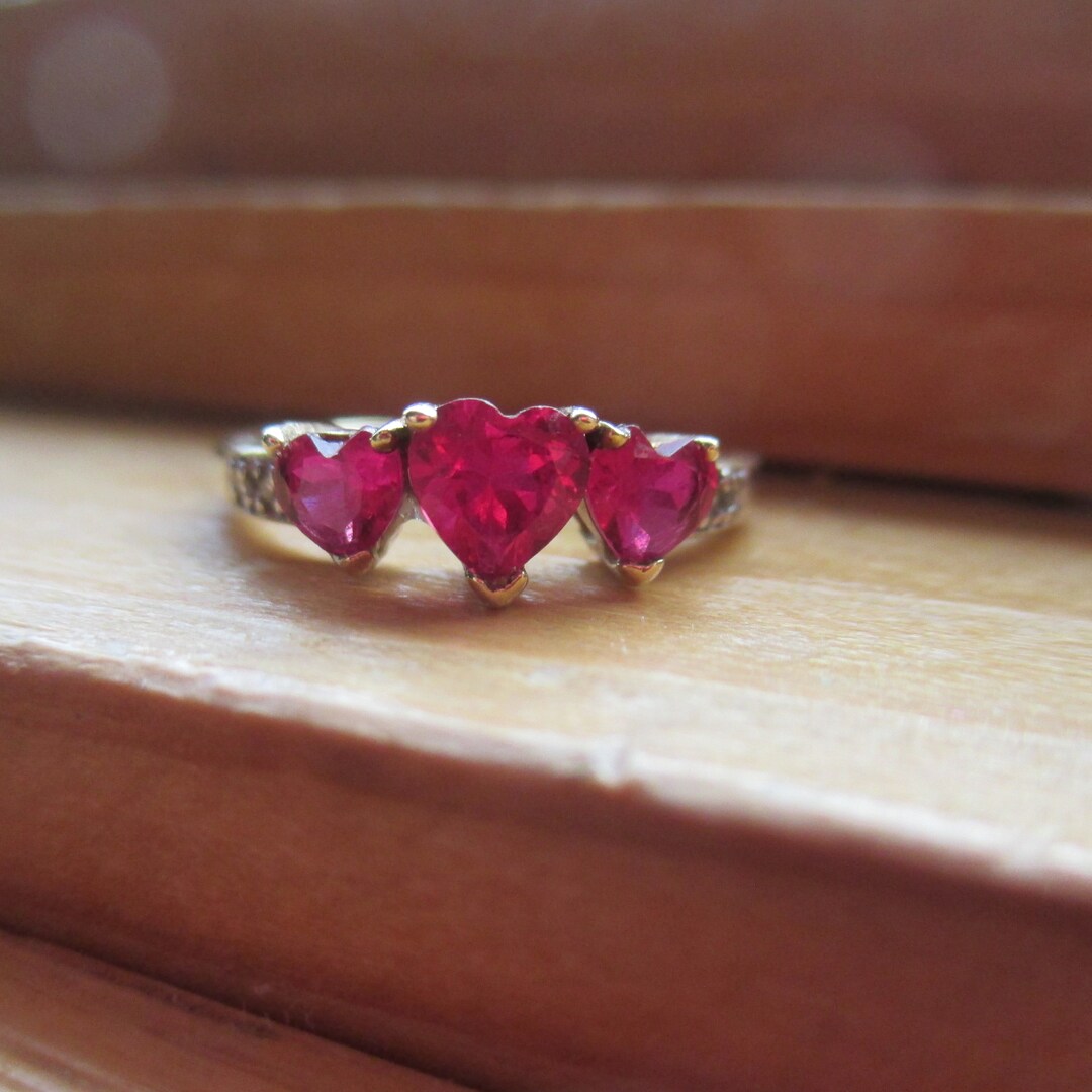 10KT Gold Dainty LC Ruby Heart Ring, Size 7 1/2, Perfect Gift for Mom, Graduation, Anniversary ...
