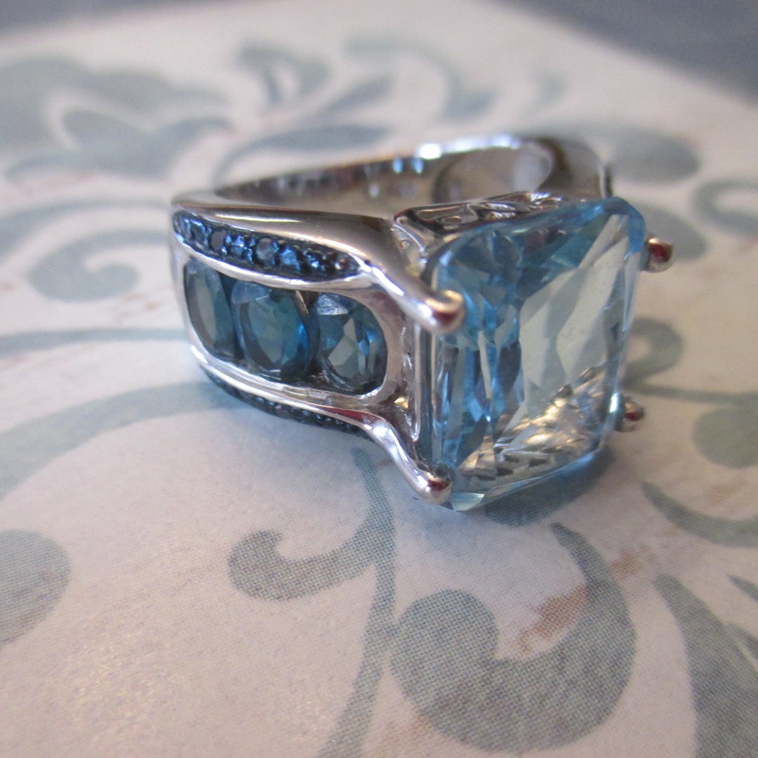 Light Blue Topaz Square Topaz & London Blue Topaz Ring, Signed 925 ...