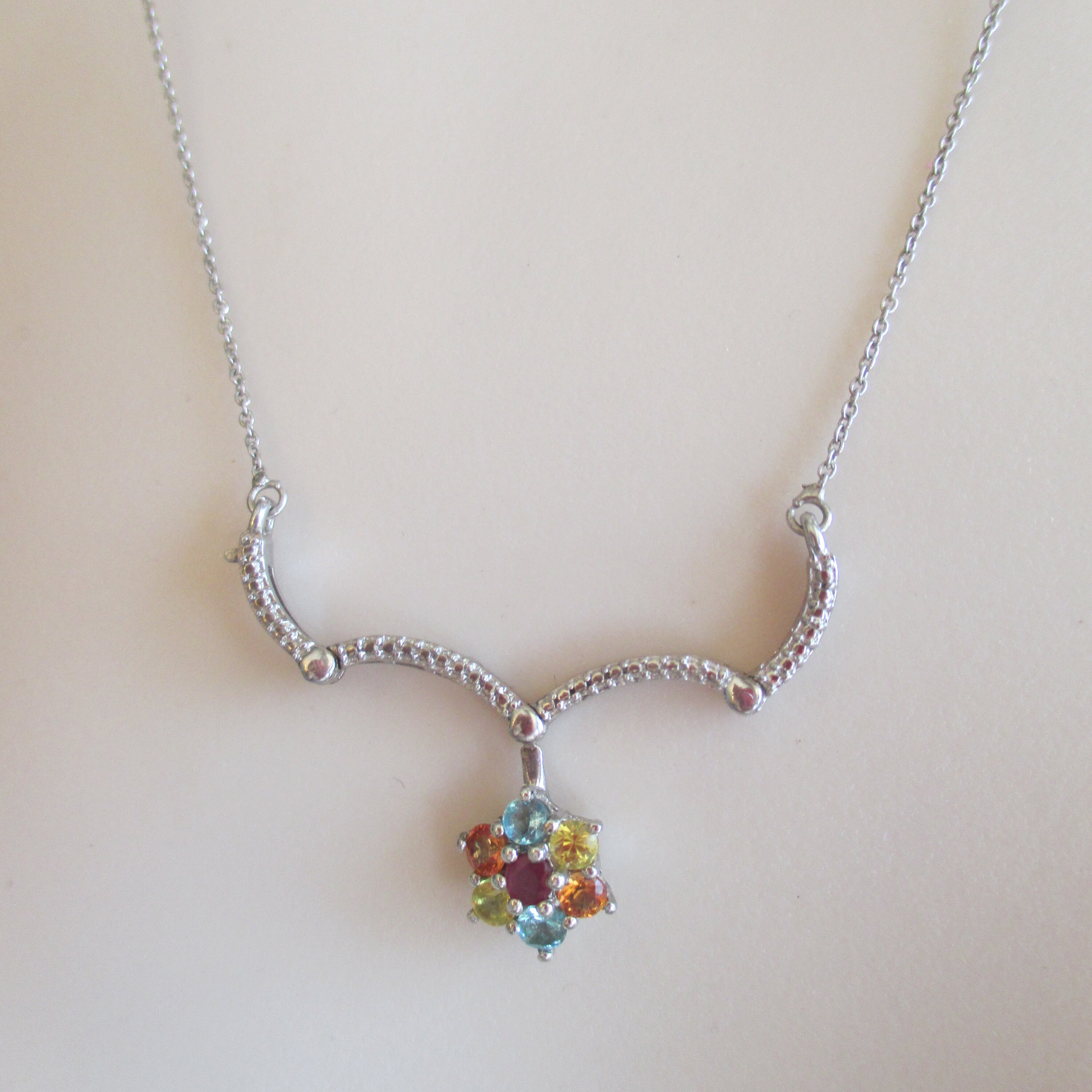 Chuck Clemency STS 925 Multi-Stone Floral Pendant Necklace on | Etsy