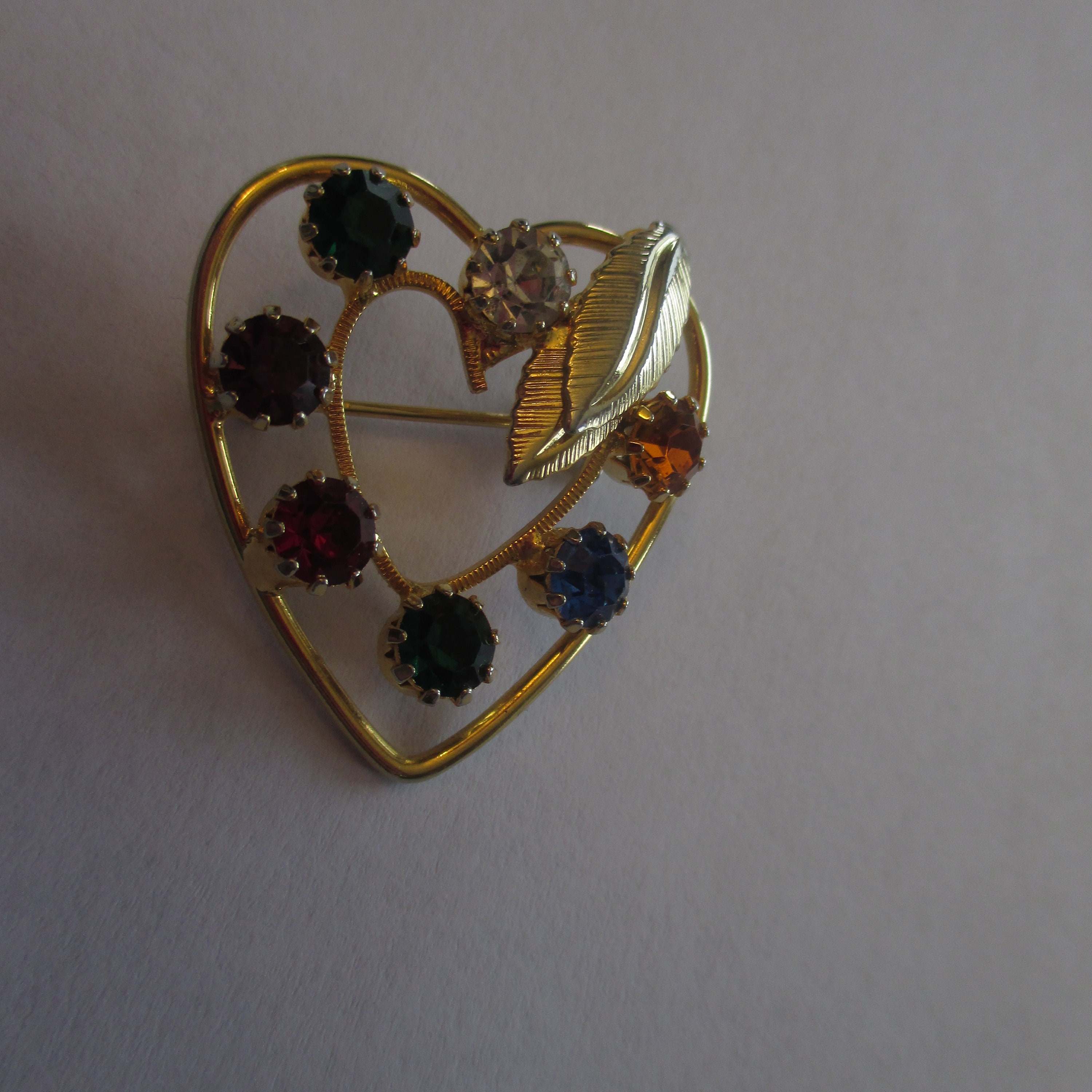 Gold Heart Brooch Multi-Rhinestone Double Heart Double Leaf | Etsy