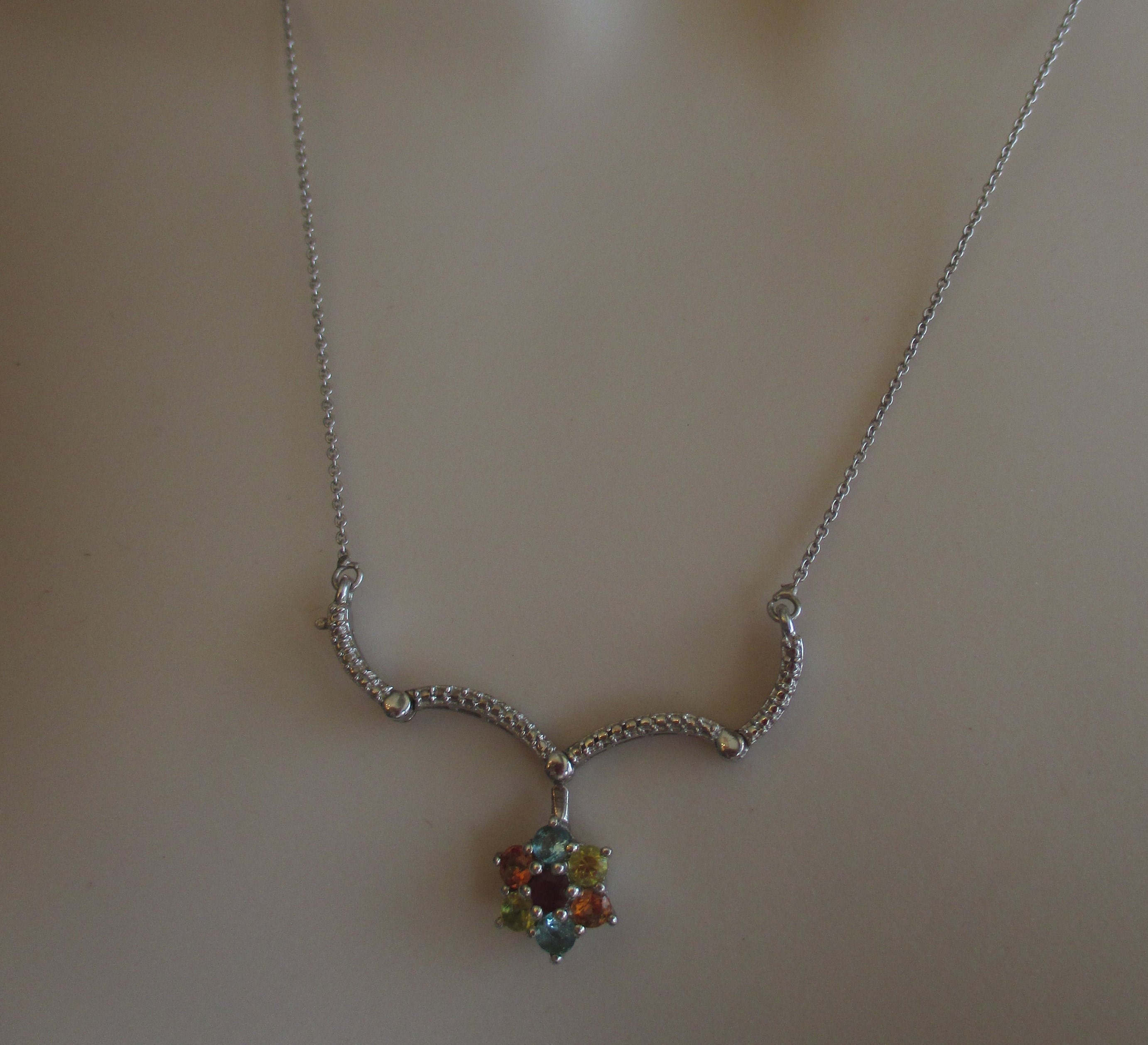Chuck Clemency STS 925 Multi-Stone Floral Pendant Necklace on | Etsy
