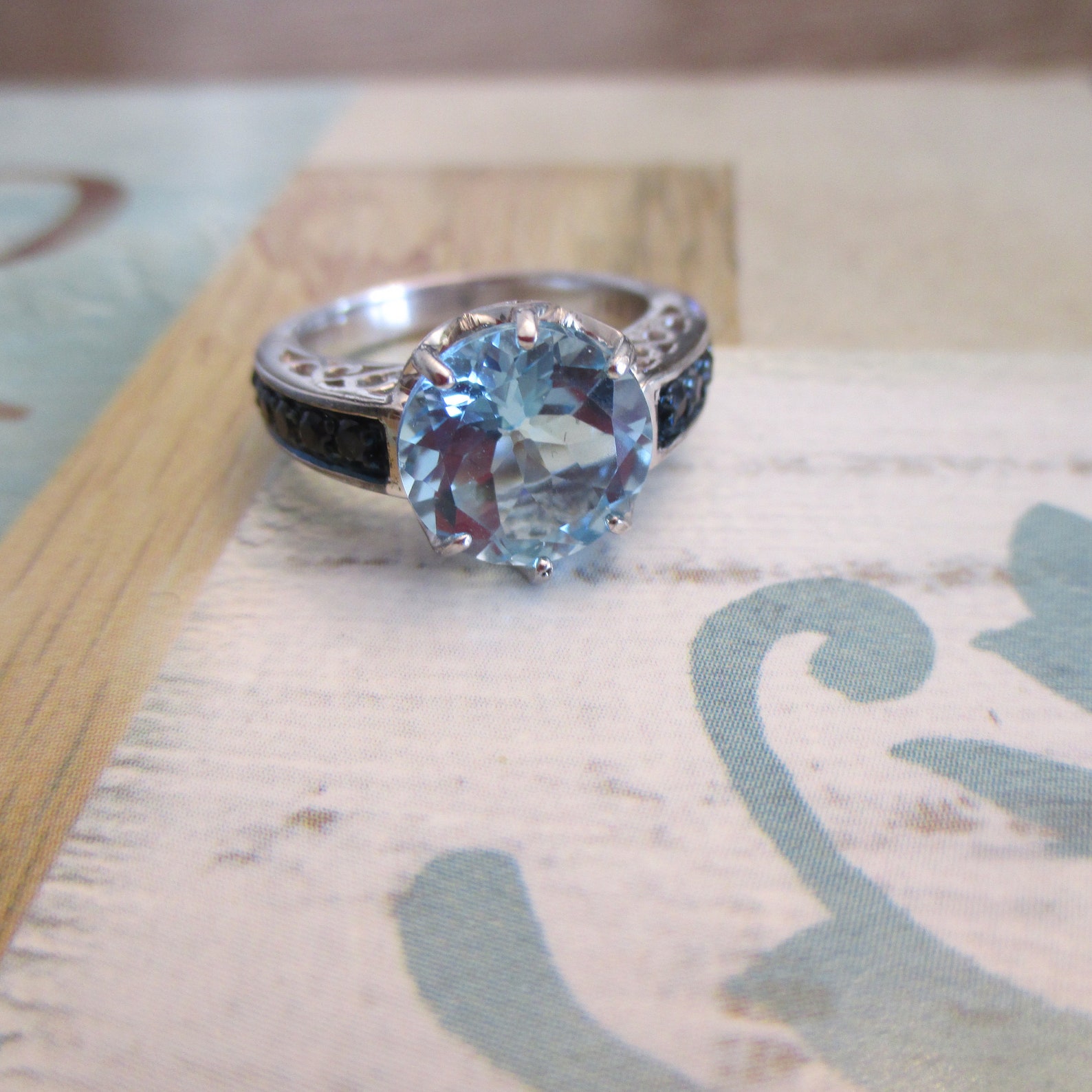 BBJ 925 Blue Topaz Ring W/black Spinel Stones on Both Sides of - Etsy