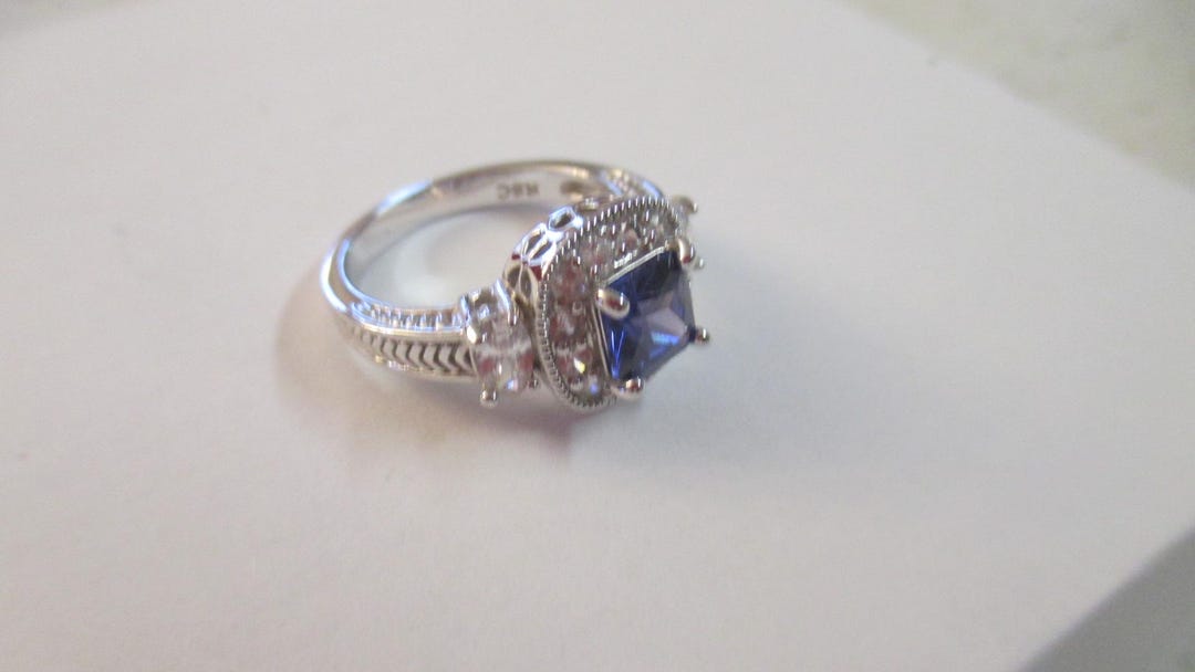 RSC Princess Ring With CZ Tanzanite Color Square Cut Stone With Tiny ...
