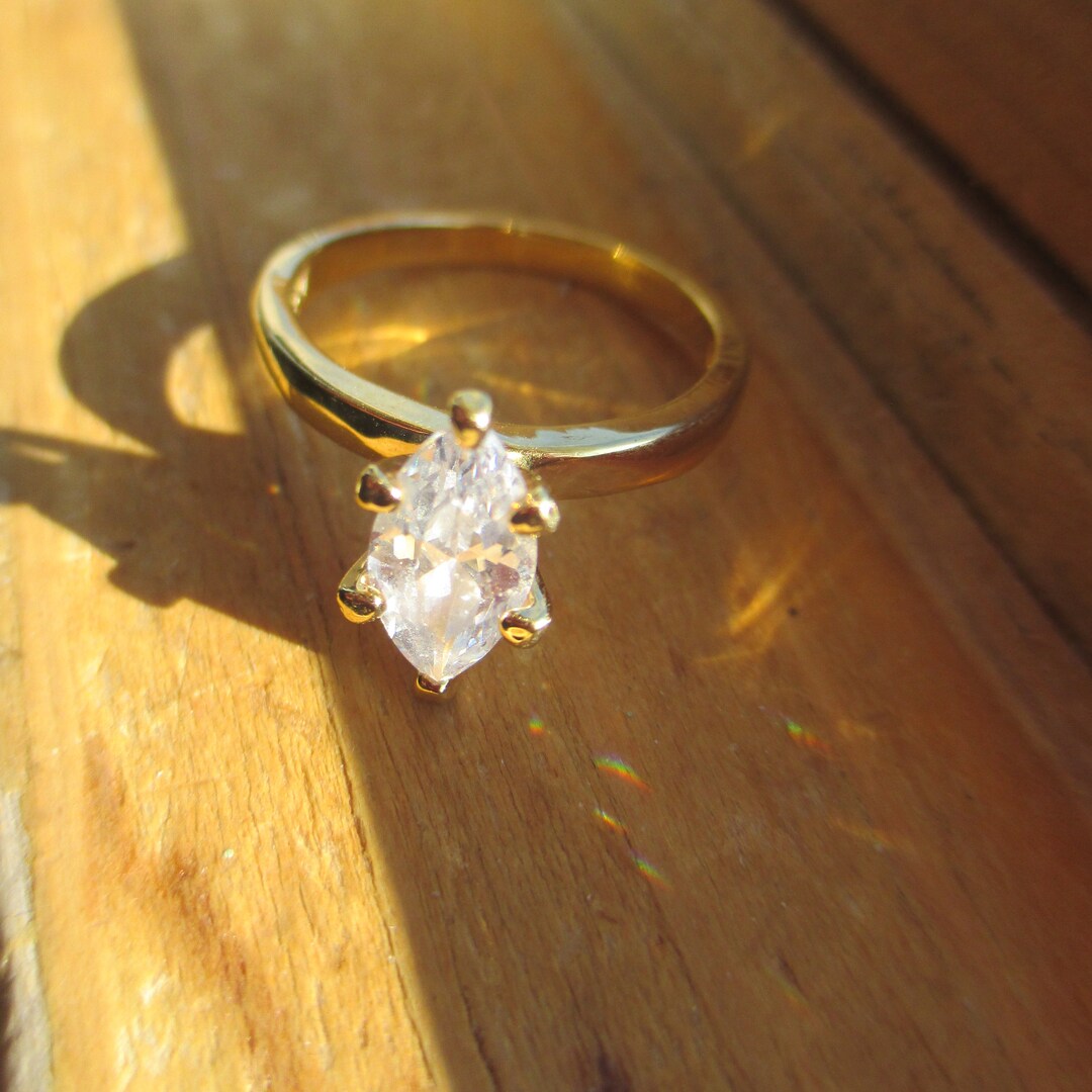 Vintage NV Nevada Silver Mines Gold Tone CZ Marquise CZ Ring, Size 6 ...