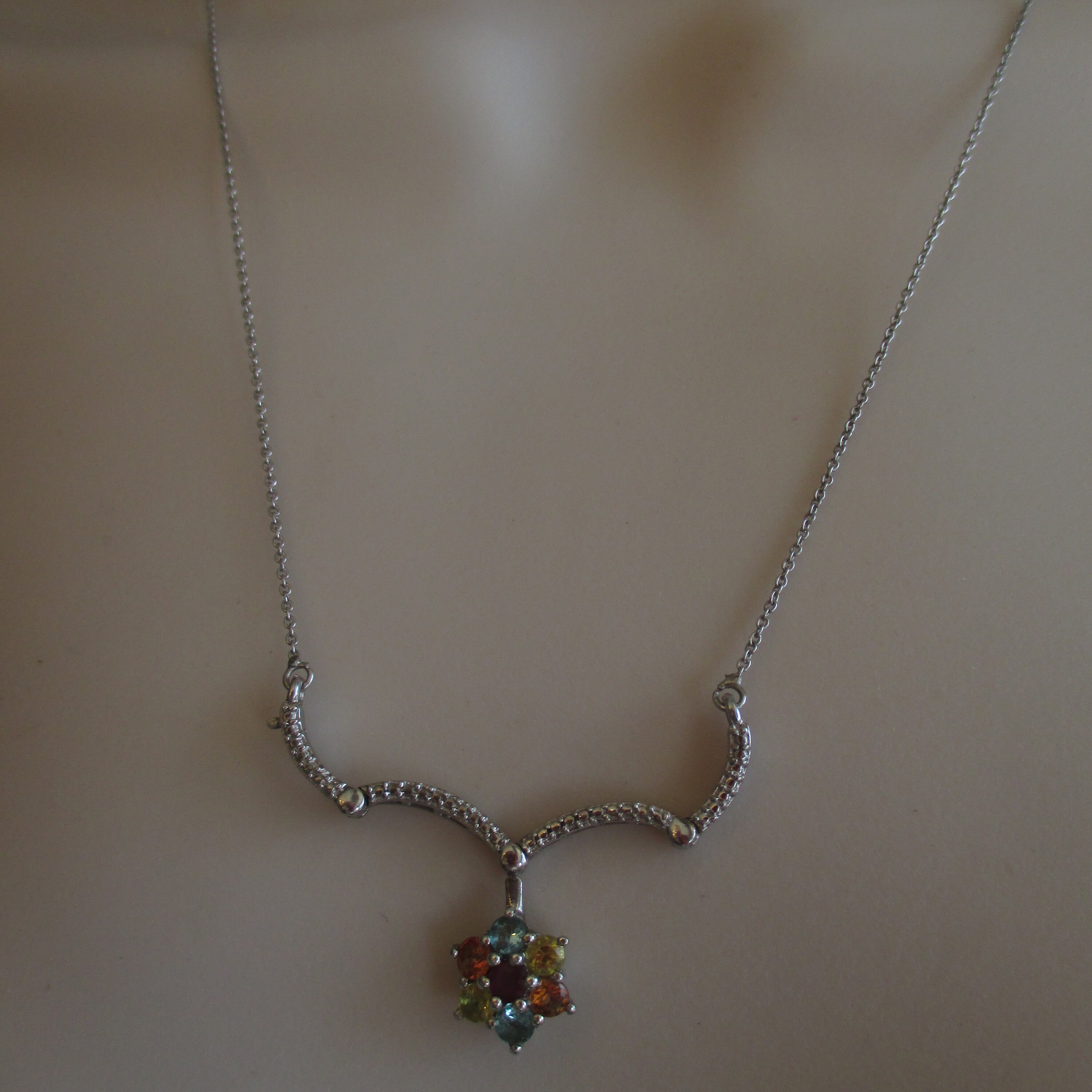 Chuck Clemency STS 925 Multi-Stone Floral Pendant Necklace on | Etsy