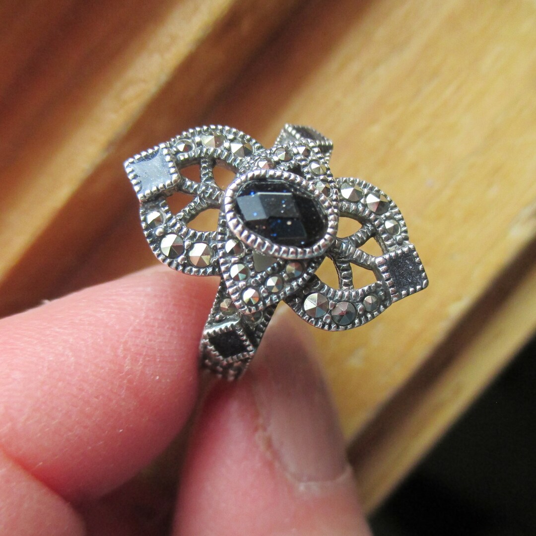 Judith Jack Marcasite and Blue Stone Ring in 925 Sterling Silver ...