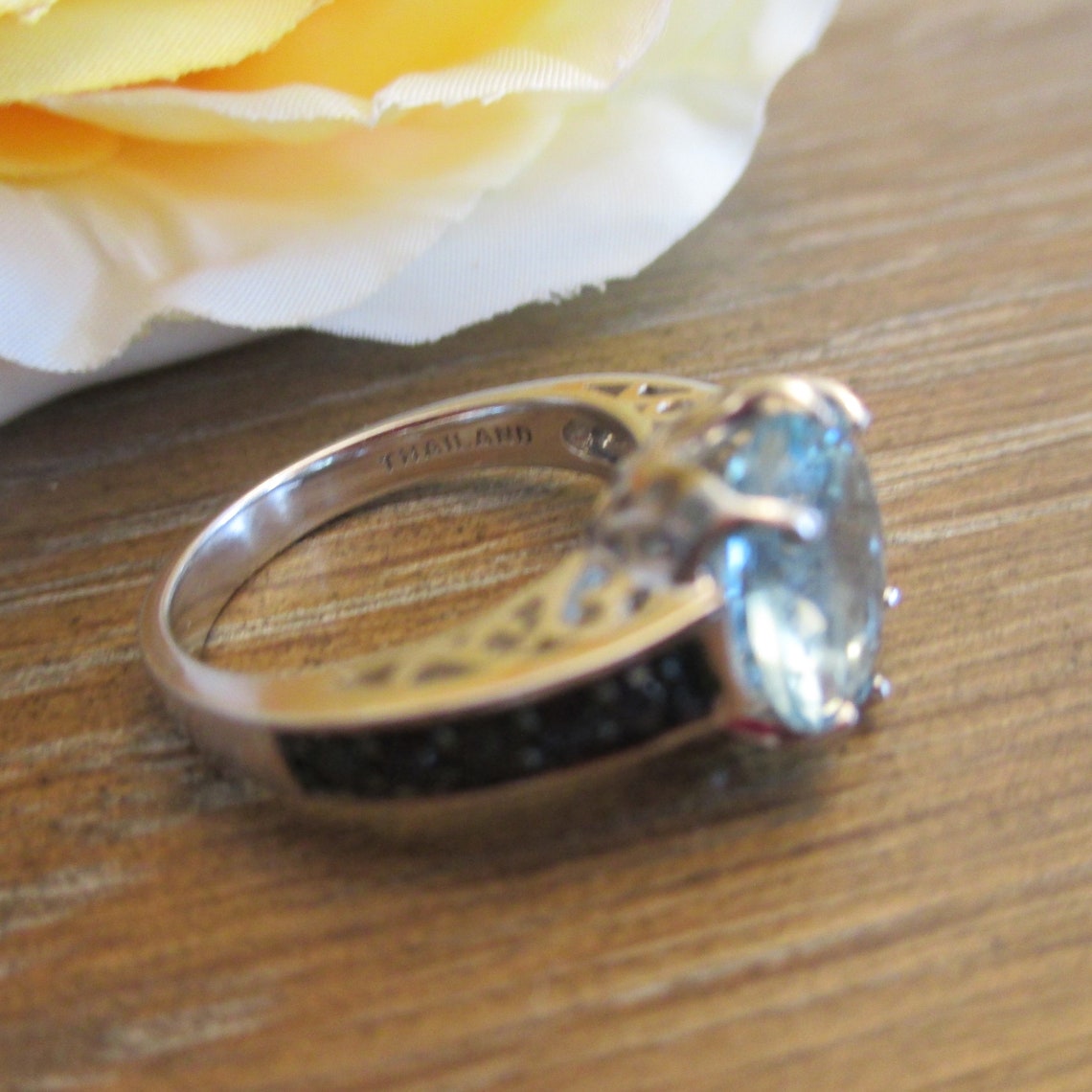 BBJ 925 Blue Topaz Ring W/black Spinel Stones on Both Sides of | Etsy