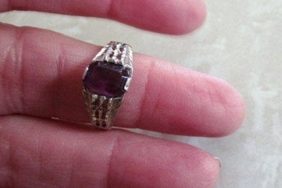 925 Amethyst Ring, Vintage 925 Sterling Silver Diamon… - Gem