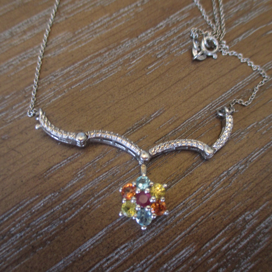 Chuck Clemency STS 925 Multi-stone Floral Pendant Necklace on - Etsy
