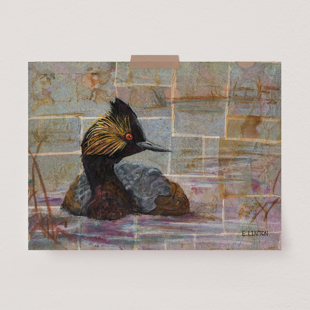 Eared Grebe Painting | Bird Artwork | Animal Art Print | Grebe Wall Art ...