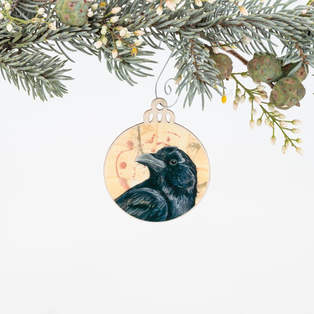 Raven Ornament | Christmas Ornament | Bird Ornament | Wooden Ornament ...