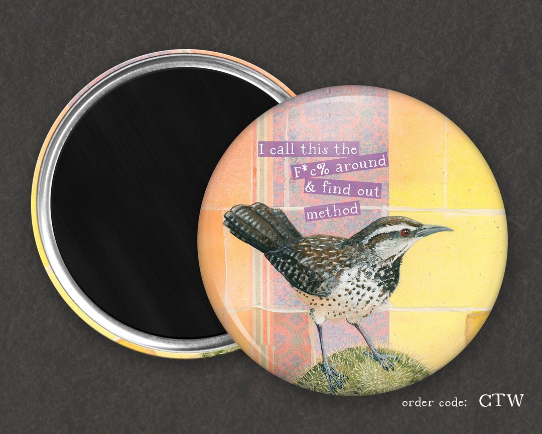 Wren Searches for the Solution I Funny Bird Magnet I Rude Bird Magnet L ...
