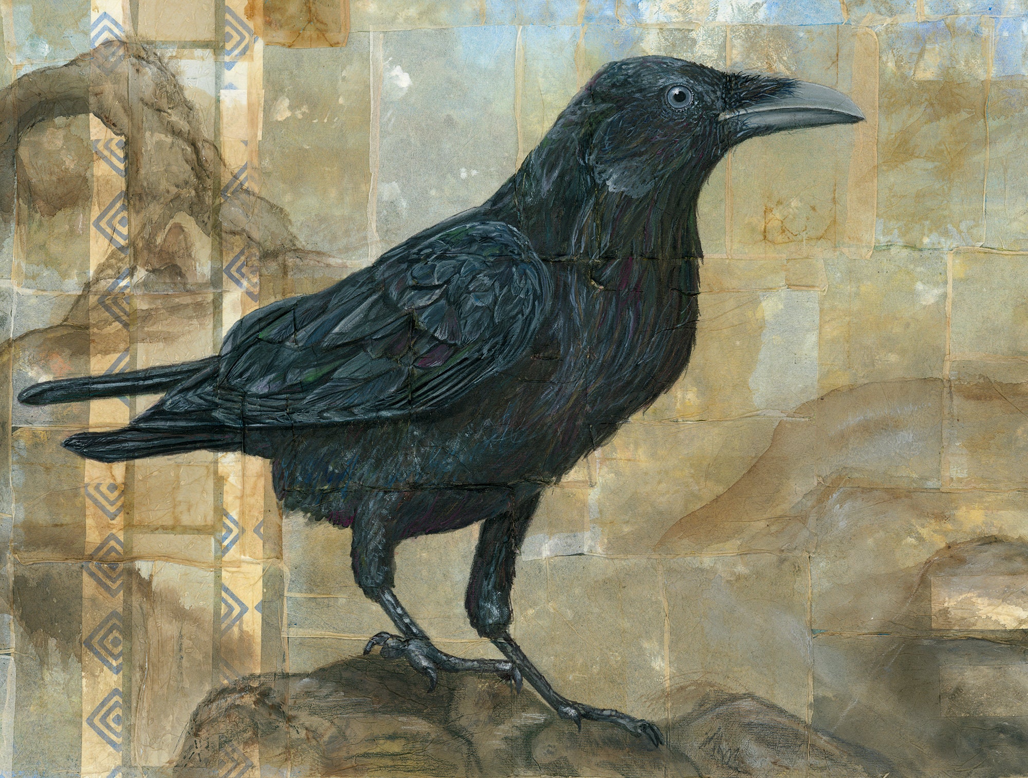 Raven Painting | Raven décor | Tea Bag Art | Bird Art Print | Wildlife ...