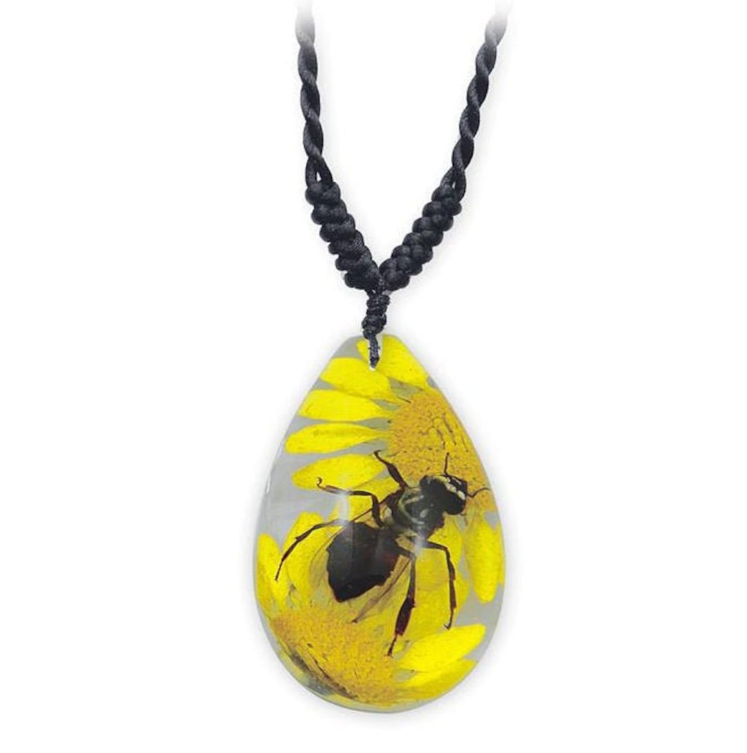 REAL Honey Bee With Preserved Yellow Flower Adjustable Chain to Fit Any ...