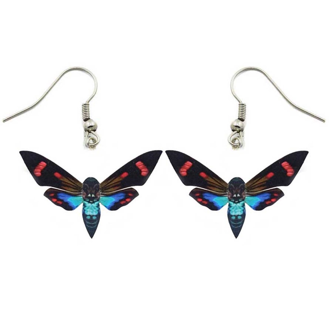 Day Flying Sphinx Pink Blue Moth REPLICA Earrings - Etsy