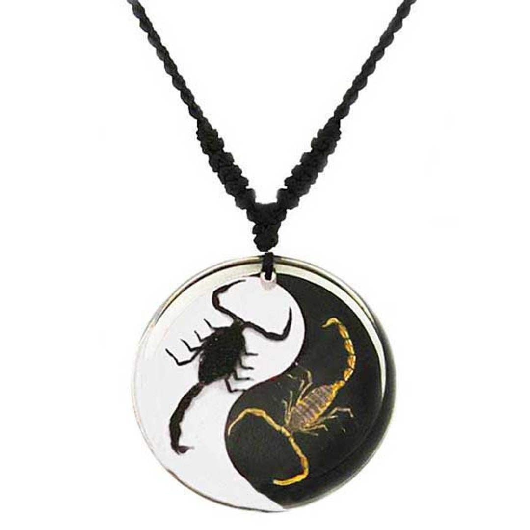 REAL Scorpion Necklace Black White Yin Yang Adjustable Chain to Fit Any ...