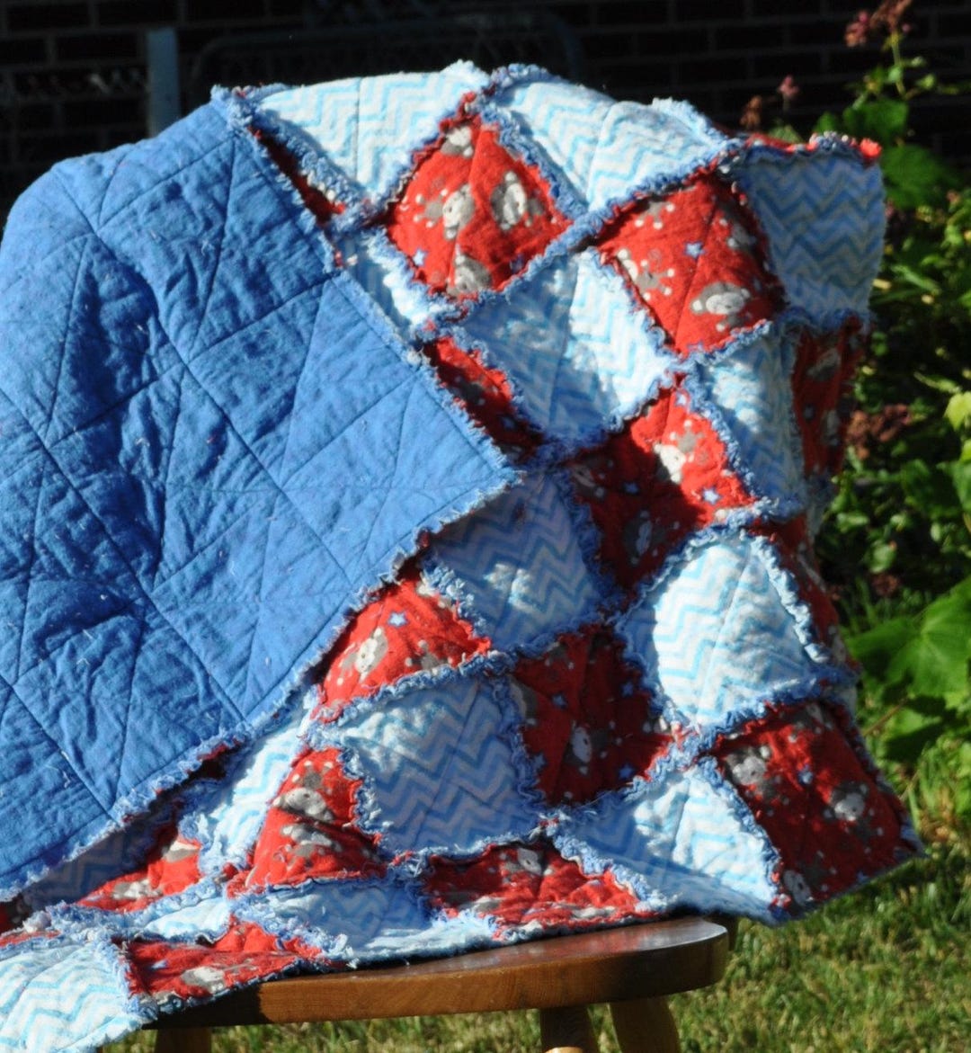 Blue Chevron and Monkey Rag Quilt 39 in by 39 In - Etsy