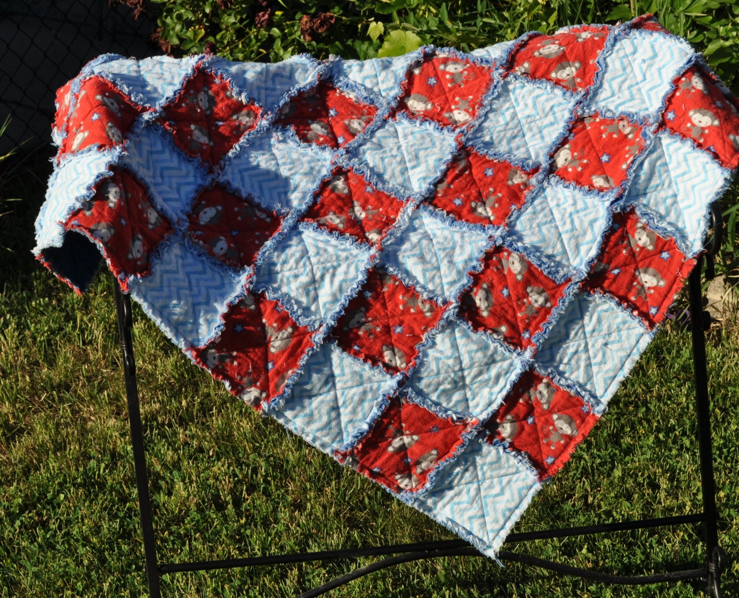 Blue Chevron and Monkey Rag Quilt 39 in by 39 In - Etsy