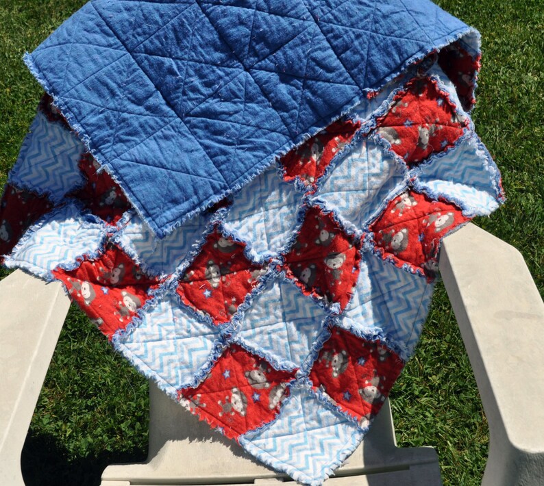 Blue Chevron and Monkey Rag Quilt 39 in by 39 In - Etsy