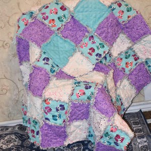 Fox Rag Quilt With Aqua and Purple With Matcing Lovey - Etsy