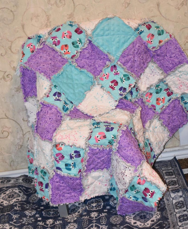 Fox Rag Quilt With Aqua and Purple With Matcing Lovey - Etsy