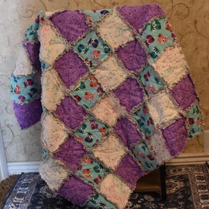 Fox Rag Quilt With Aqua and Purple With Matcing Lovey - Etsy