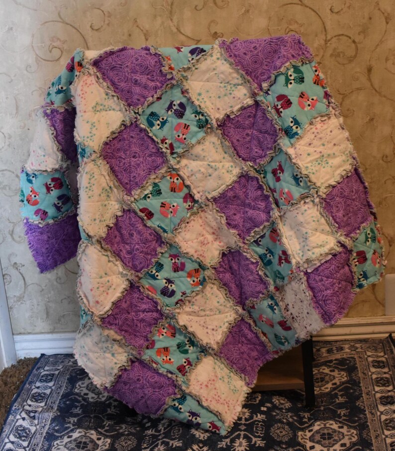 Fox Rag Quilt With Aqua and Purple With Matcing Lovey - Etsy