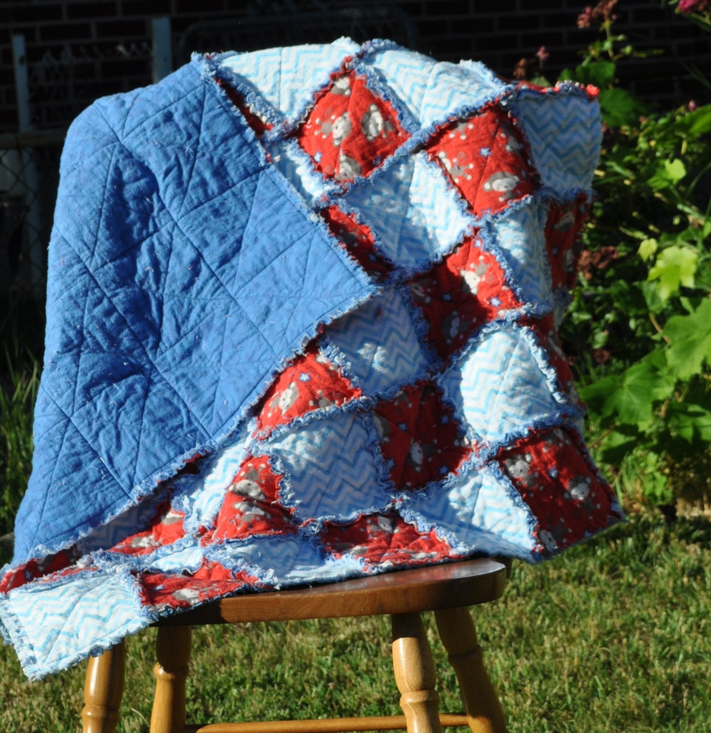 Blue Chevron and Monkey Rag Quilt 39 in by 39 In - Etsy