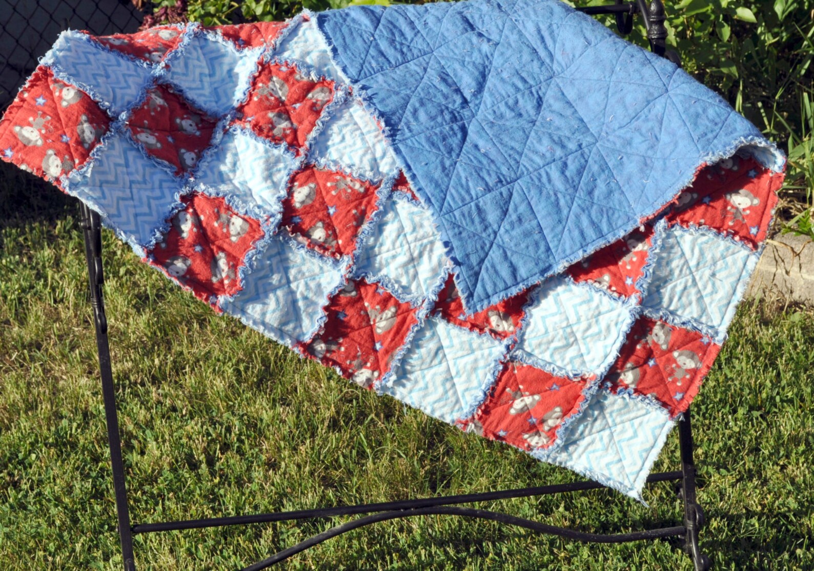 Blue Chevron and Monkey Rag Quilt 39 in by 39 In - Etsy
