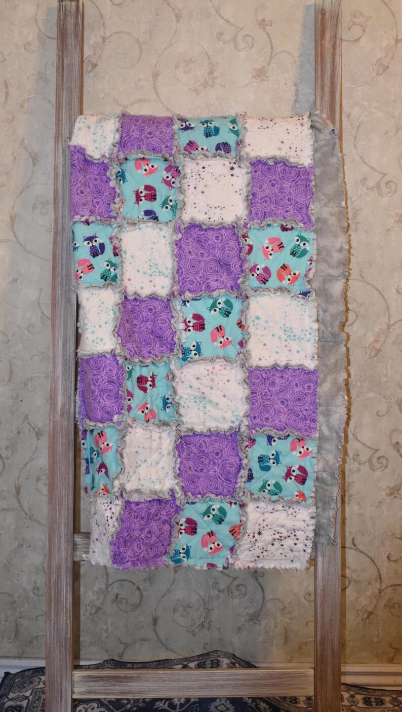 Fox Rag Quilt With Aqua and Purple With Matcing Lovey - Etsy