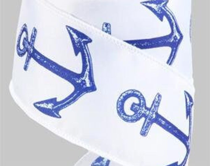 Ships Free Over 35 in US Nautical Bold Anchor Wired Edge Ribbon, 10 ...