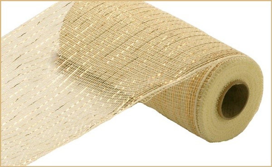 Ships Free Over 35 in US - Value Deco Poly Mesh Ribbon - Cream/gold ...