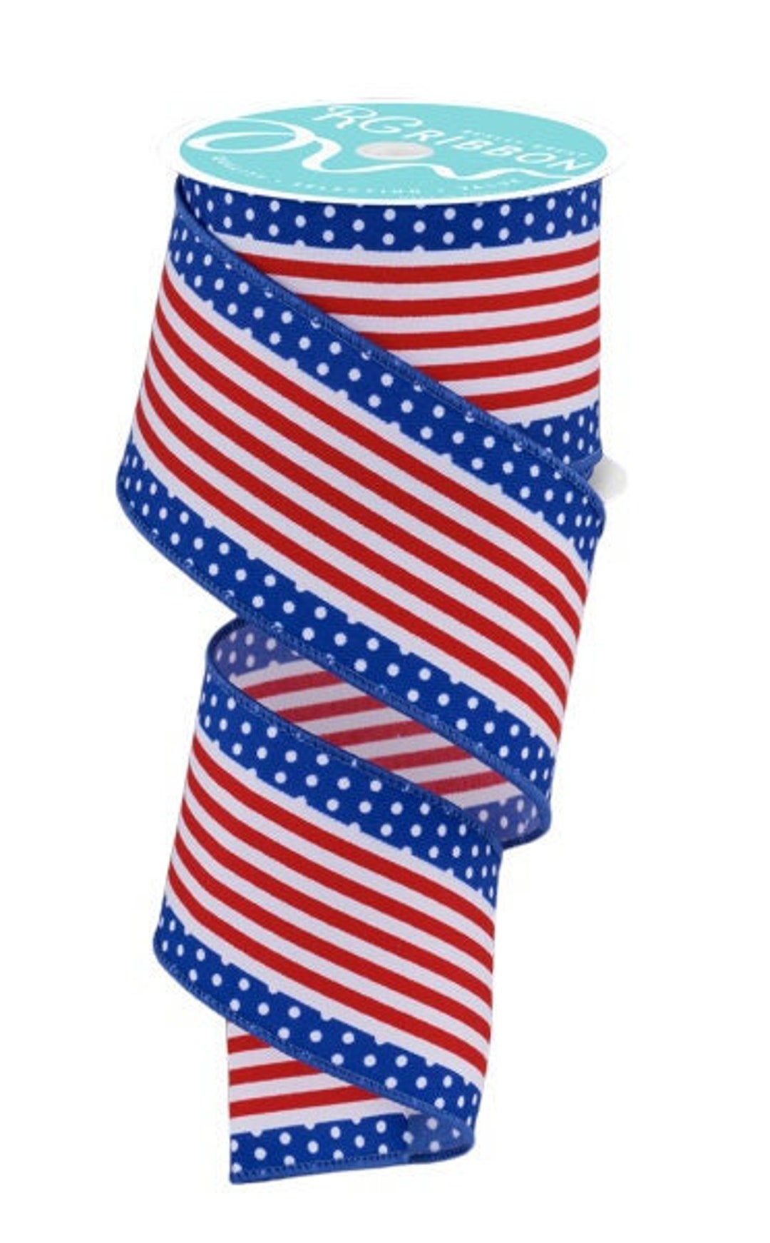Ships Free Over 35 in US Patriotic Dots & Stripes Wired Edge Ribbon, 2. ...