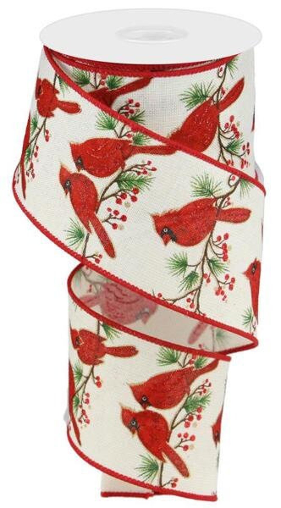 Ships Free Over 35 in US Cardinals on Tree Branch Wired Edge Ribbon 10 ...