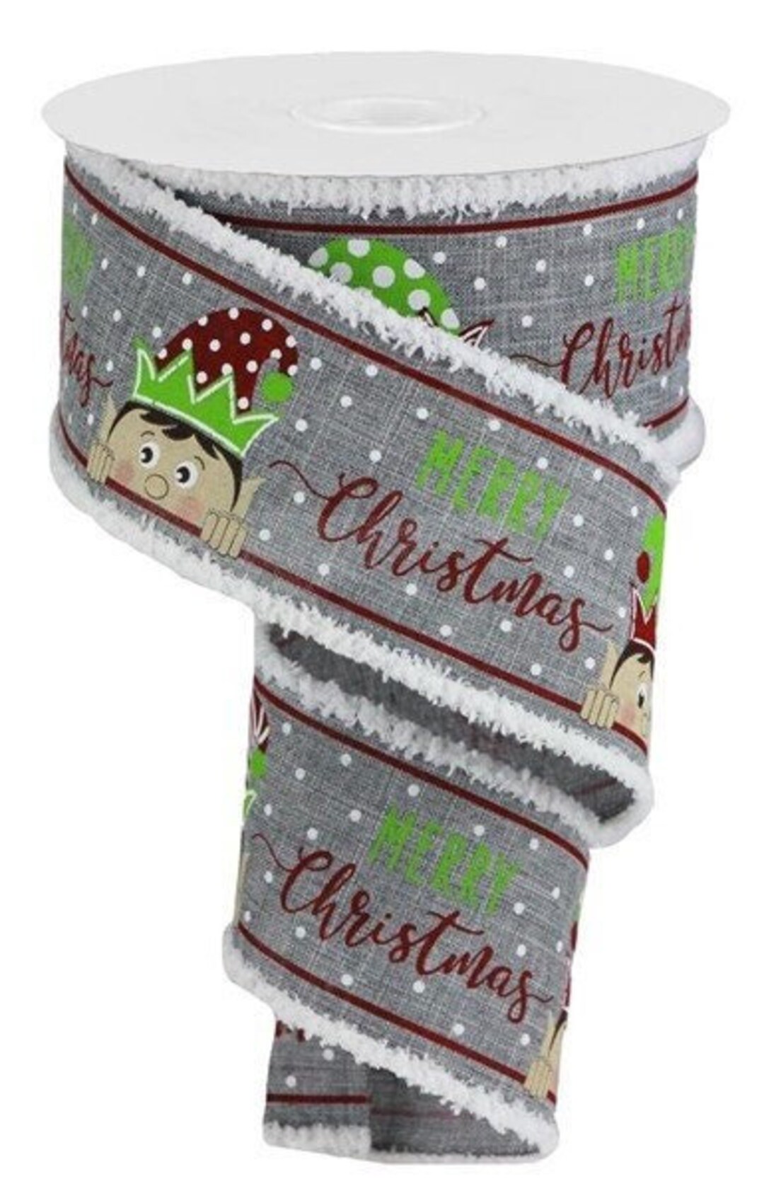 Ships Free Over 35 in US - Peeking Elf Ribbon With Snowdrift Wired Edge ...