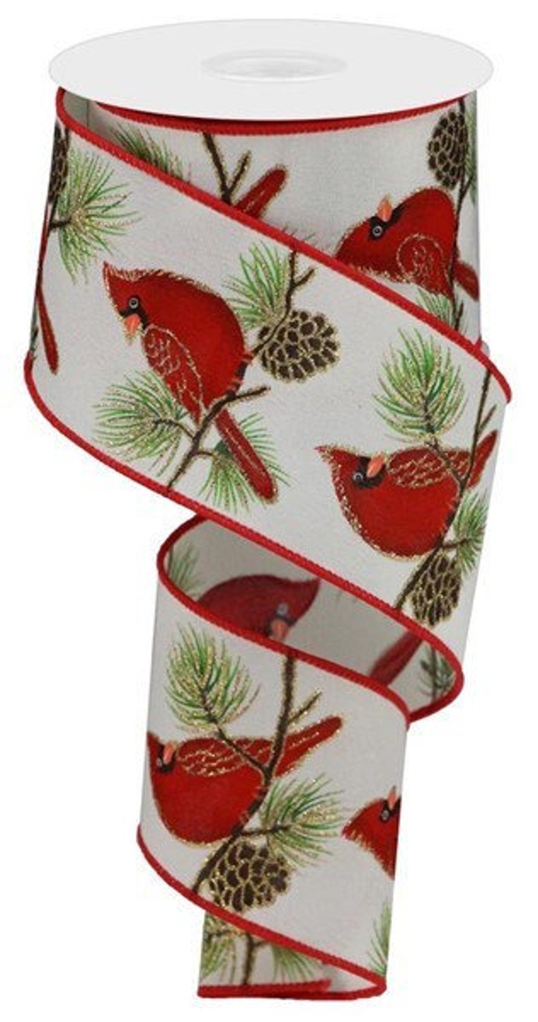 Ships Free Over 35 in US - Cardinal on Branch Wired Edge Ribbon - 10 ...