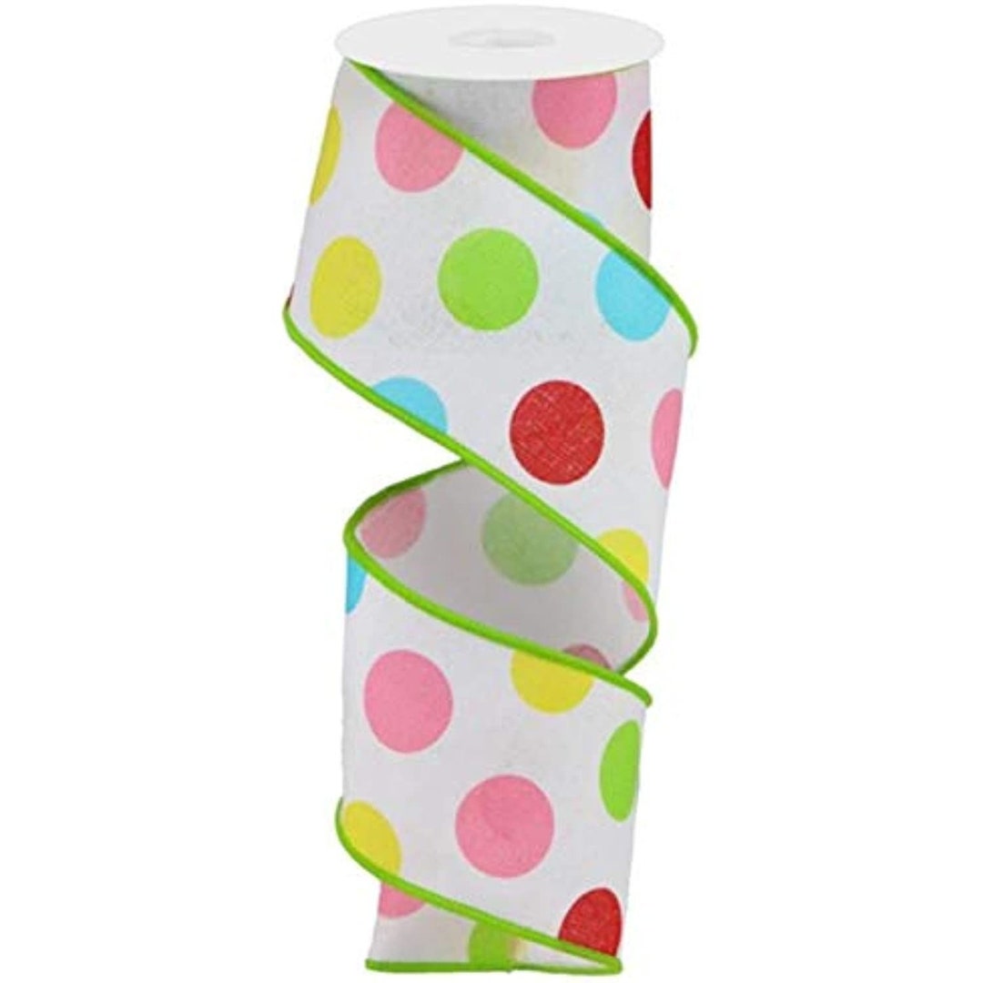 Multi Polka Dots on Canvas Wired Edge Ribbon, 10 Yards (white, Green ...