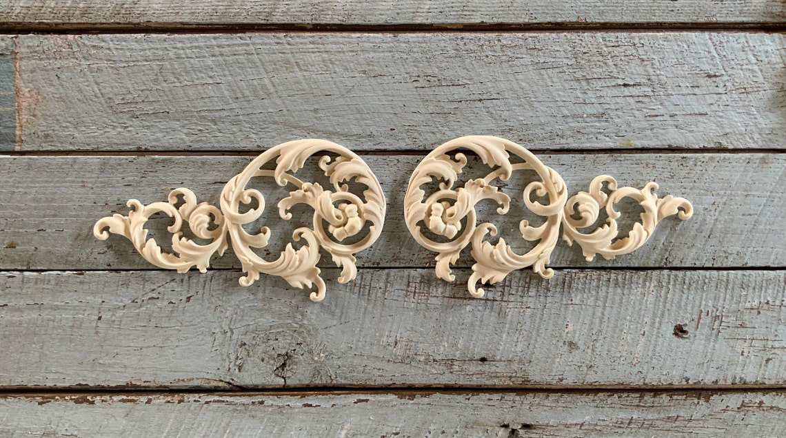 Furniture Appliques FLORAL SCROLLS Pair / Large Onlays Mouldings - Etsy