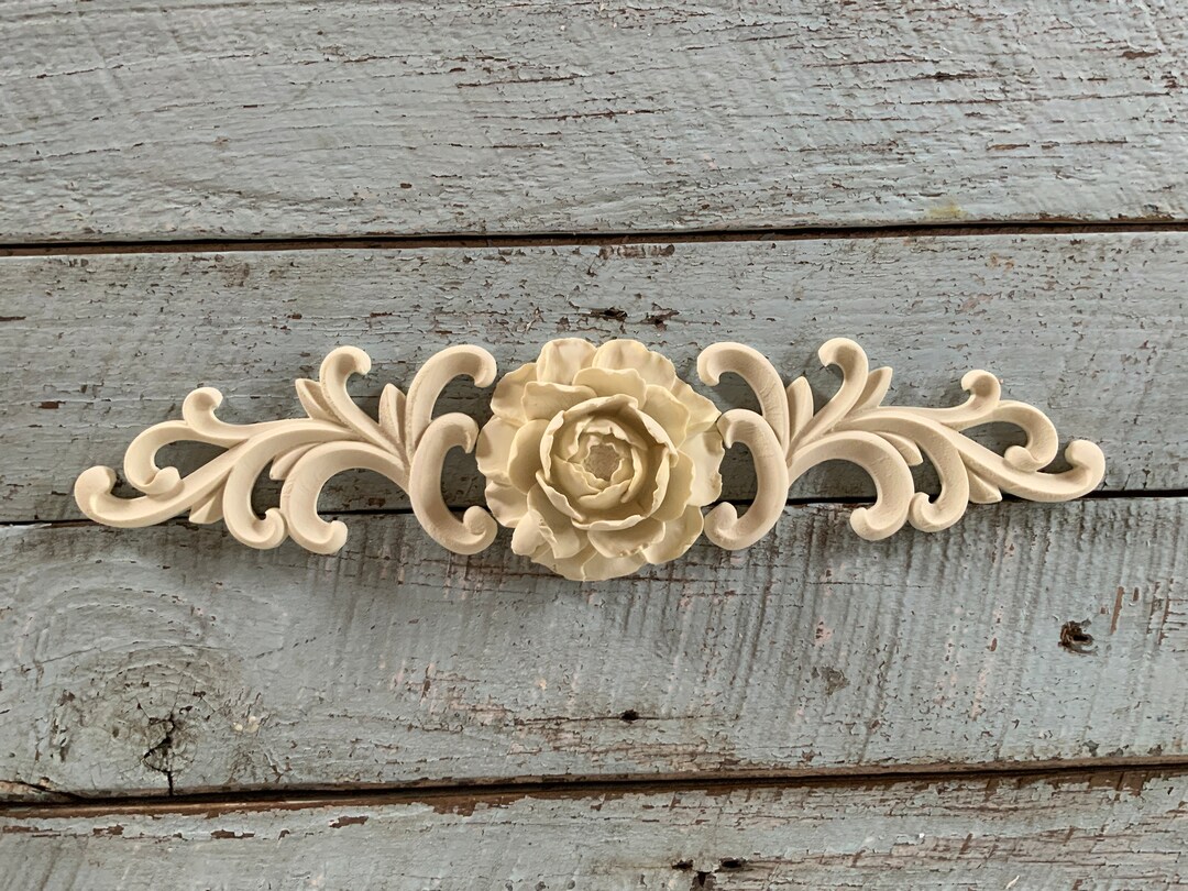 Floral Center Rose Scrolls LARGE Furniture Appliques Onlays Mouldings ...