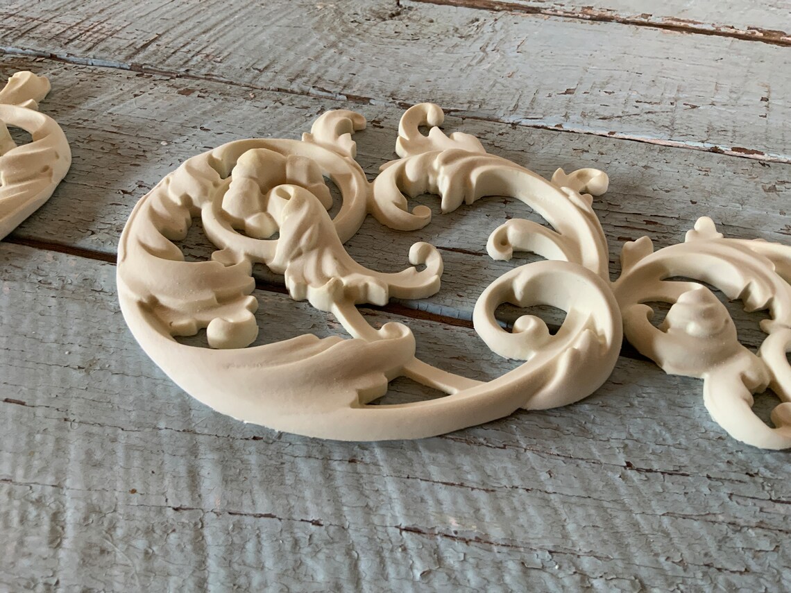 Furniture Appliques FLORAL SCROLLS Pair / Large Onlays Mouldings - Etsy