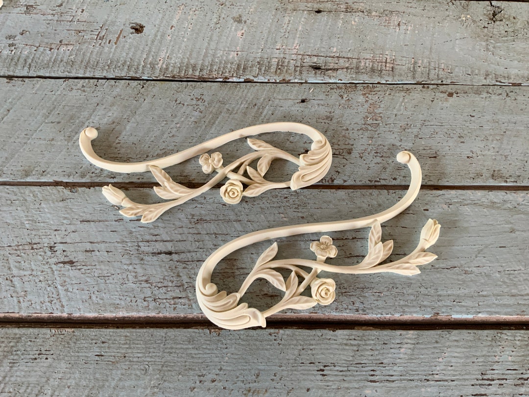 Floral Scrolls Large Pair Furniture Appliques FLEXIBLE Onlays Mouldings ...