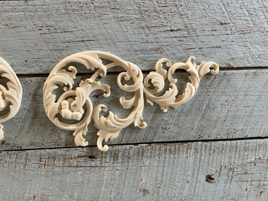 Furniture Appliques FLORAL SCROLLS Pair / Large Onlays Mouldings - Etsy