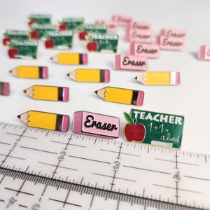 Back to School Enamel Pin Set Eraser, Chalkboard, and Pencil. Teacher's ...