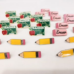 Back to School Enamel Pin Set Eraser, Chalkboard, and Pencil. Teacher's ...