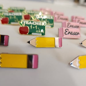 Back to School Enamel Pin Set Eraser, Chalkboard, and Pencil. Teacher's ...