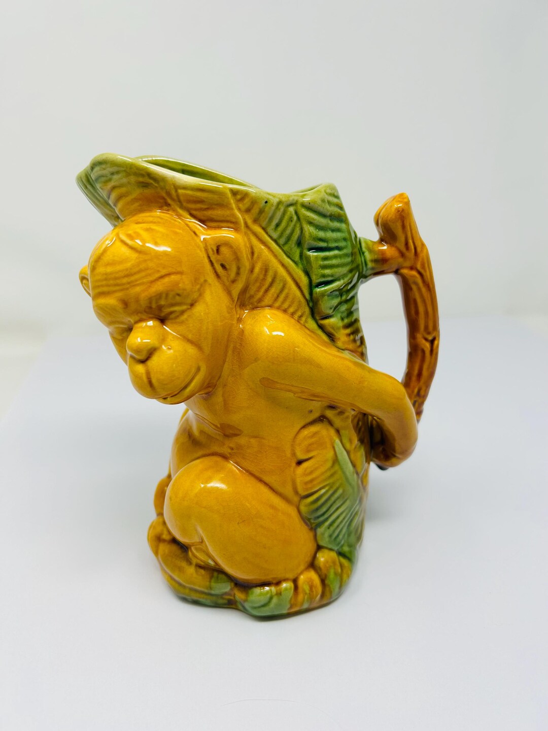 Vintage Majolica Monkey Jug Banana Leaf Pitcher - Etsy