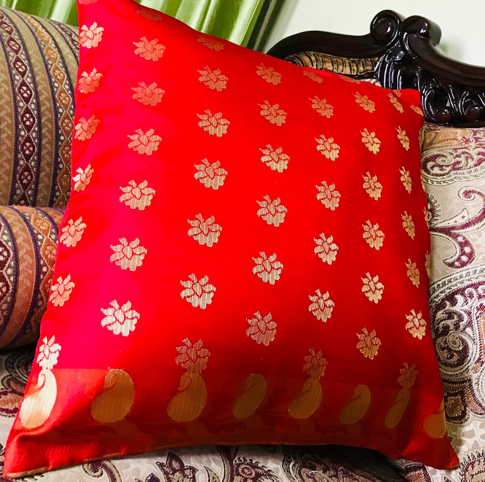 Holiday Decor Red Pillow Cover Silk Pillow Cover Brocade - Etsy