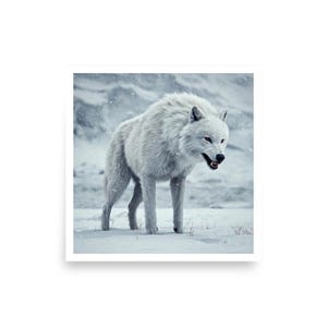 Prehistoric Exotic Predator Dire Wolf Canine in Snow Storm Print Poster ...
