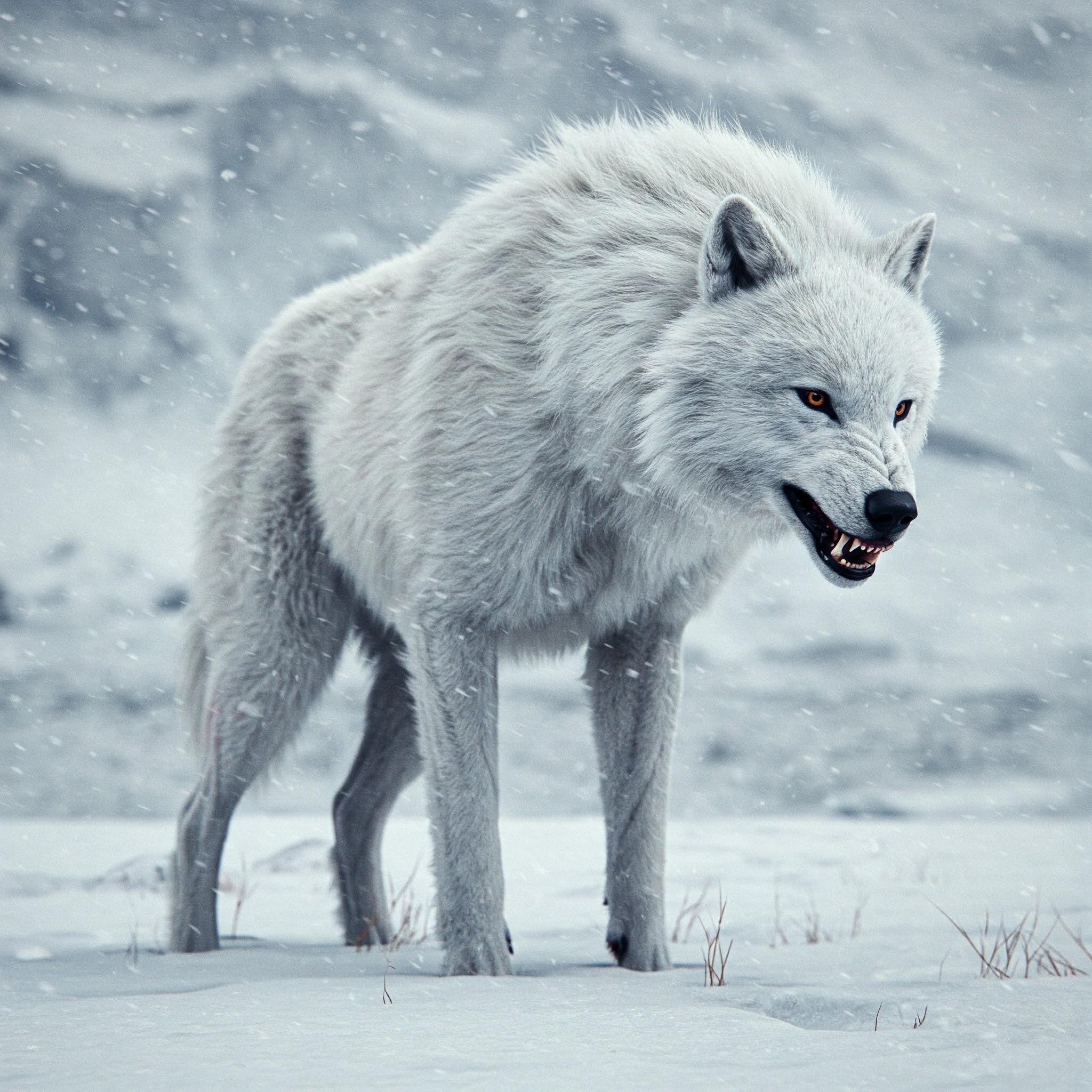 Prehistoric Exotic Predator Dire Wolf Canine in Snow Storm Print Poster ...